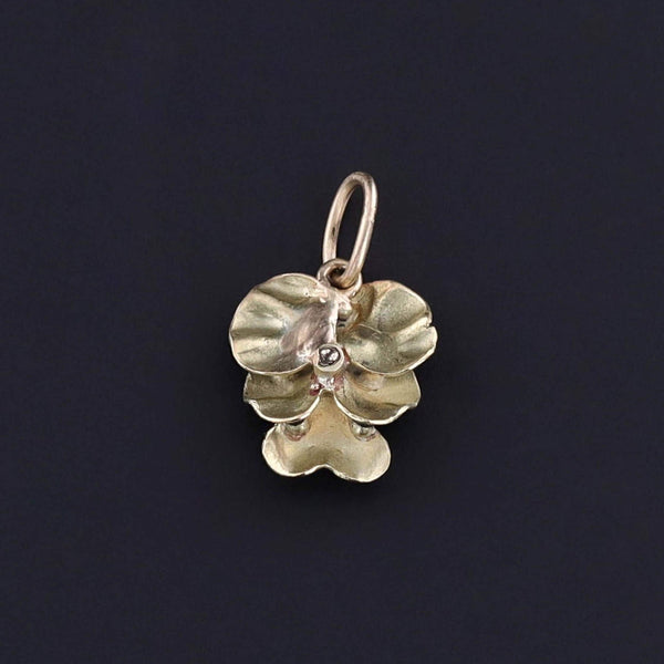 Antique Black Enamel Pansy Charm of 14k Gold - Trademark Antiques