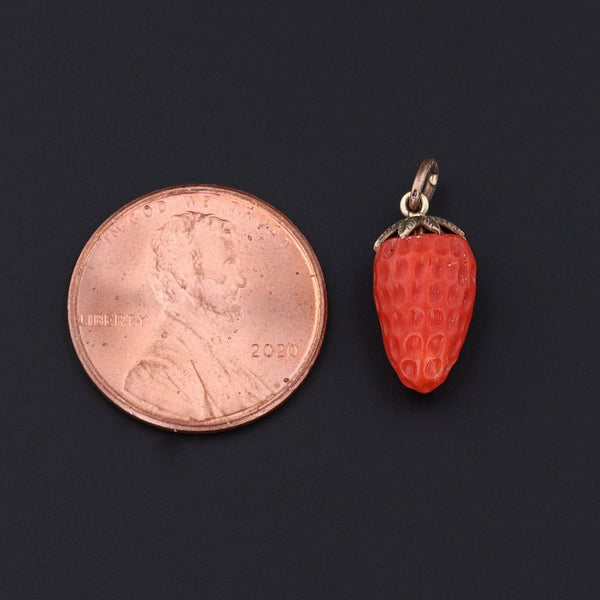 Vintage Coral Strawberry Charm of 14k Gold - Trademark Antiques