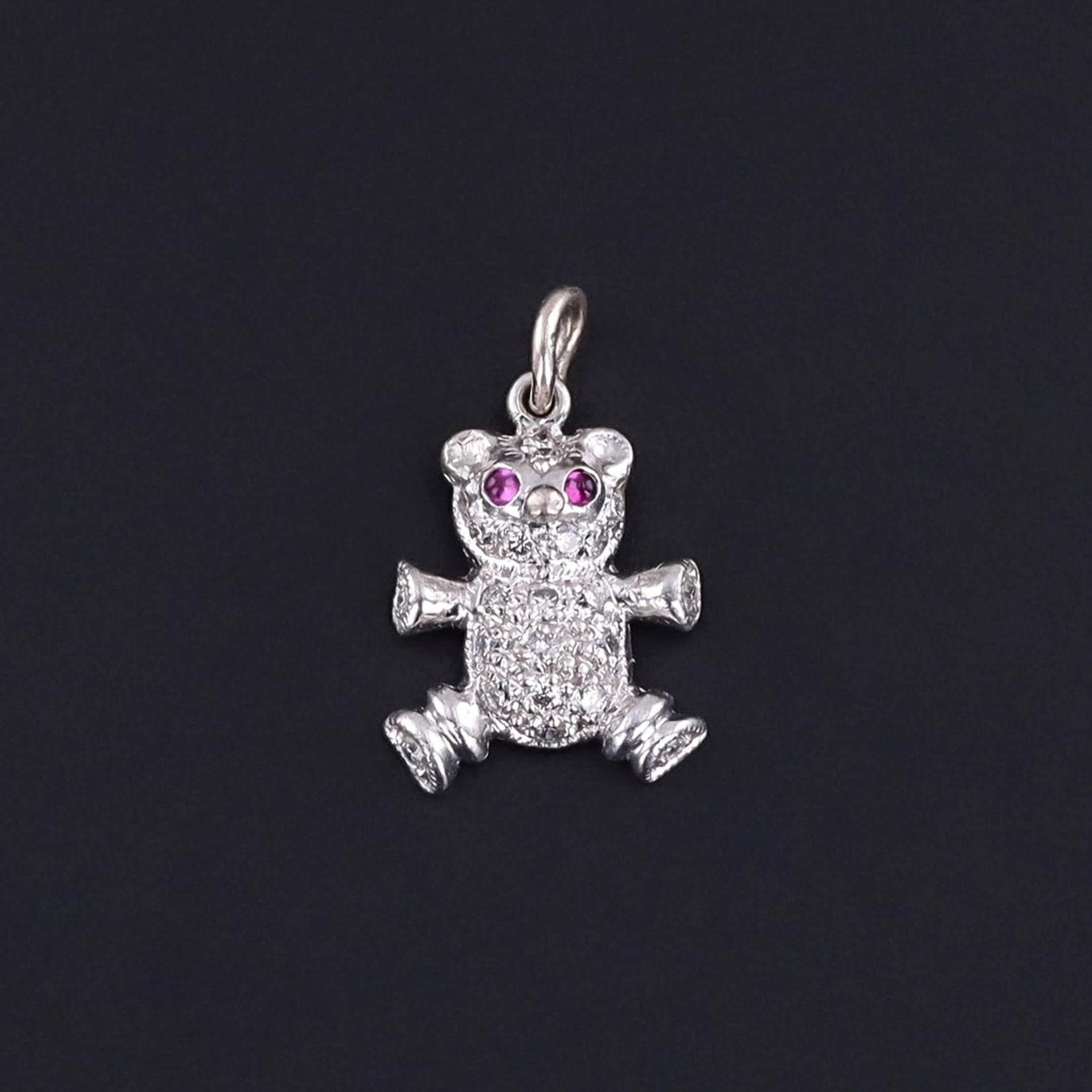 Vintage Diamond Teddy Bear Charm of 18k White Gold - Trademark Antiques
