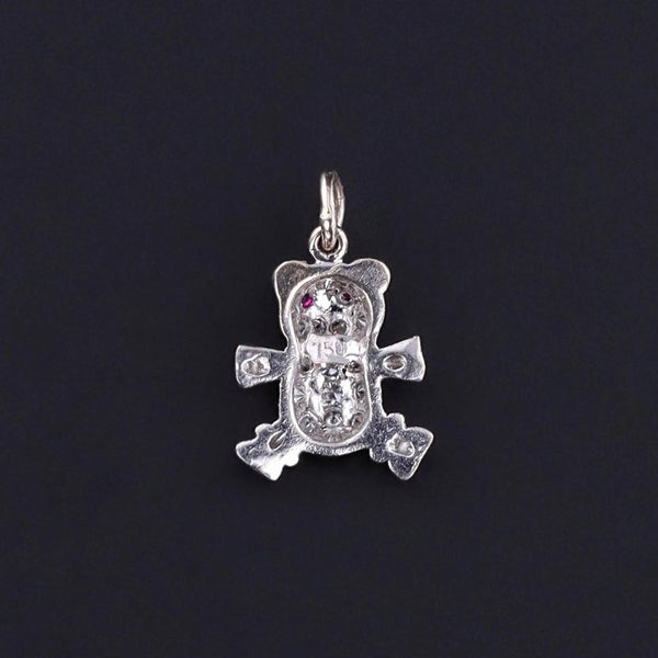 Vintage Diamond Teddy Bear Charm of 18k White Gold - Trademark Antiques