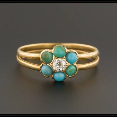 Antique Diamond & Turquoise Forget-me-Not Flower Ring | 18k Gold Ring ...