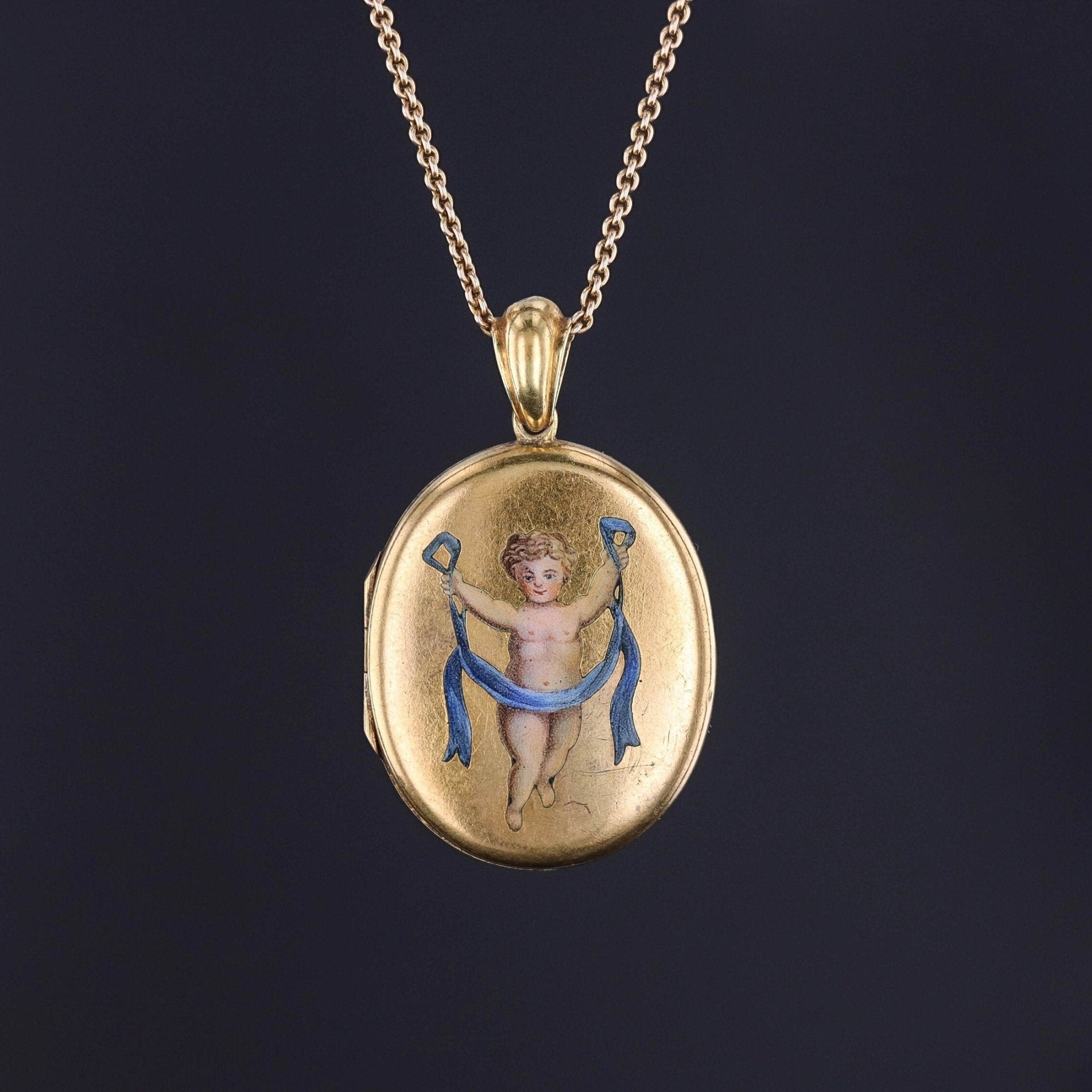 Antique Enamel Locket of 14k Gold - Trademark Antiques