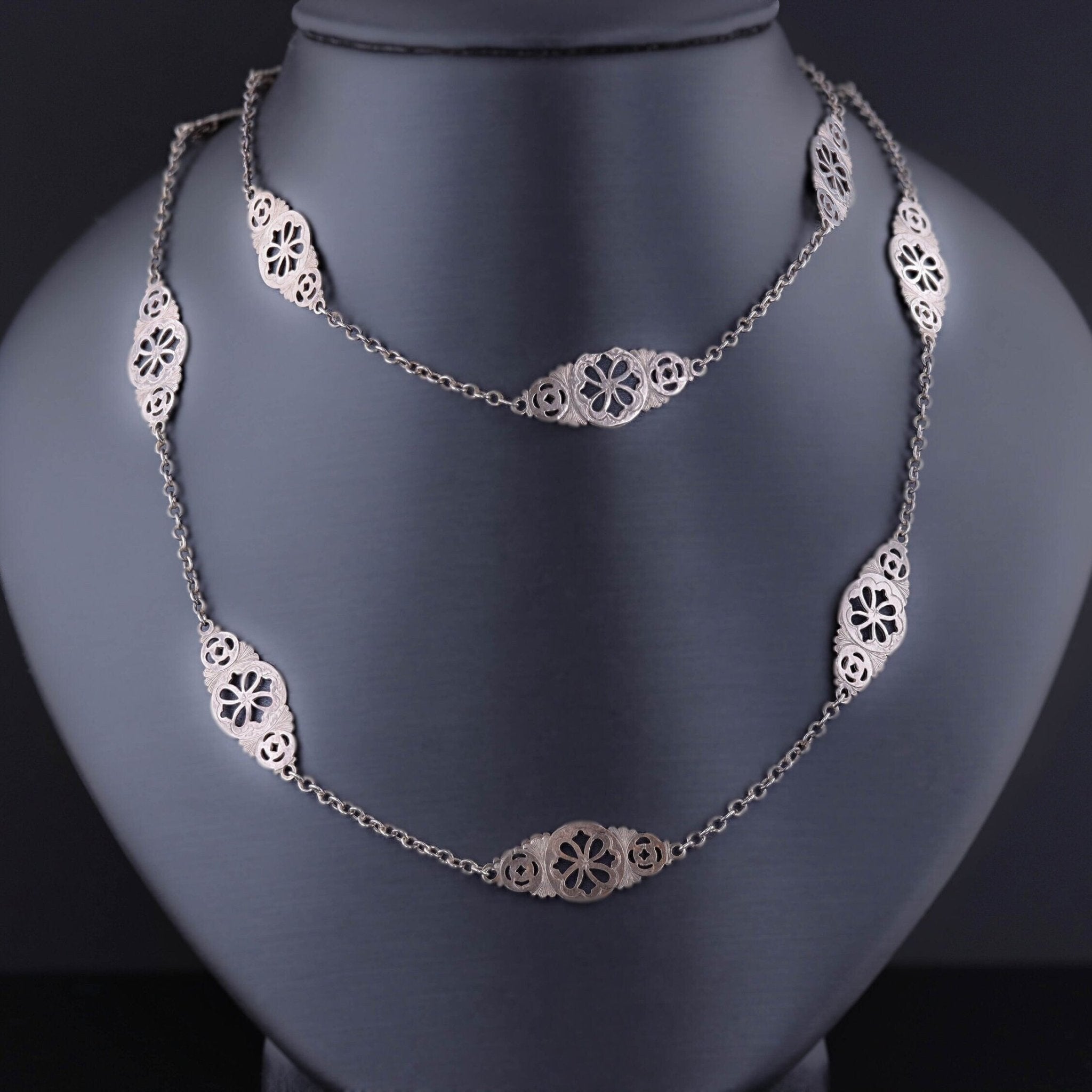 Antique Silver Station Necklace - Trademark Antiques
