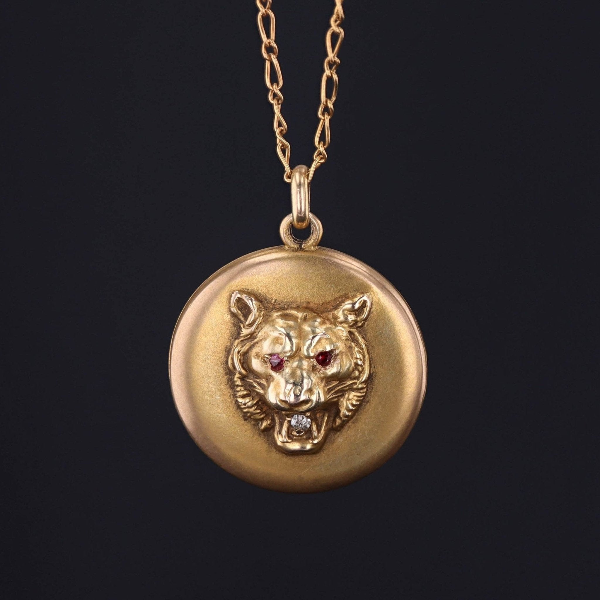 Lion Locket | Antique Lion or Tiger Locket - Trademark Antiques