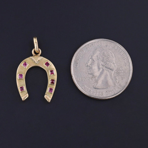 Vintage Ruby Horseshoe Pendant of 14k Gold - Trademark Antiques